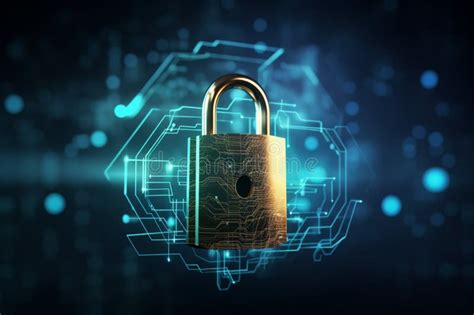 cyber security concept with circuit board and padlock 3d rendering stock illustration