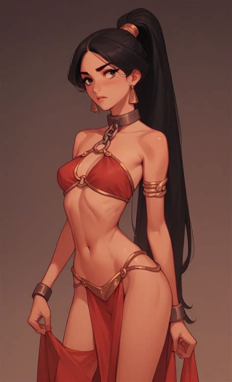 Rule 34 Ai Generated Aladdin Arabian Athletic Female Belly Dancer Black Hair Brown Skin Chains