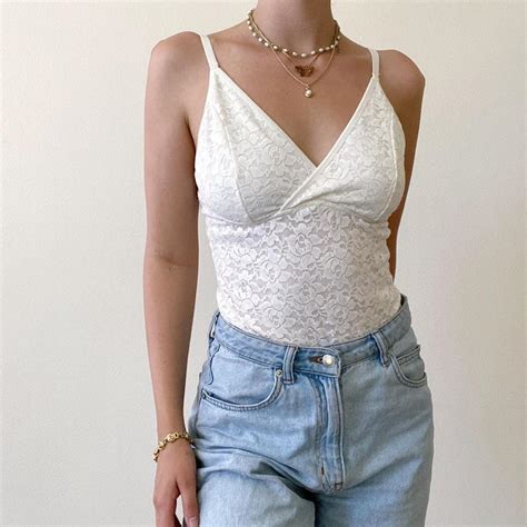 White Lace Bodysuit Has Eye Hooks At Bottom Of The Depop