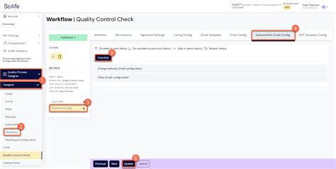 how do i configure emails for a subworkflow scilife