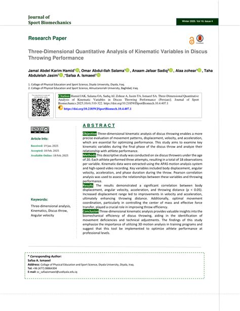 Pdf Three Dimensional Quantitative Analysis Of Kinematic Variables In
