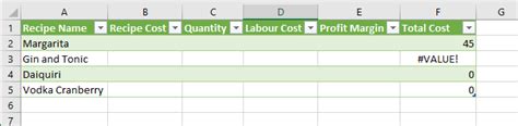 Best Way To Cost Recipes Vlookup Rexcel