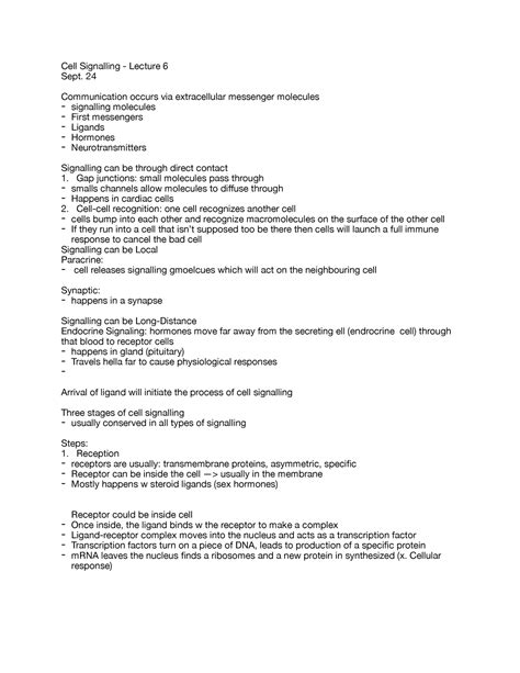 BIOL Cell Signalling Dalhousie University Biology Lecture Notes Cell Signalling