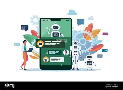 Man Chatting With Android Robot Or Chat Bot On Smartphone Screen Artificial Intelligence