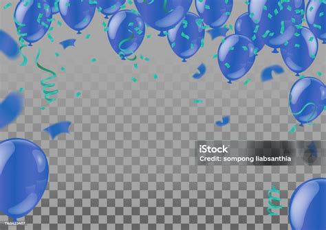 다채로운 생일 축하합니다 풍선 헤더 배경 색종이 및 선물 상자 생일 축하를위한 디자인 템플릿이있는 공지 사항 3차원 형태에 대한 스톡 벡터 아트 및 기타 이미지 Istock