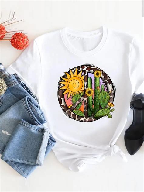 Camiseta Con Estampado De Cactus Para Mujer Ropa De Verano Camiseta Con