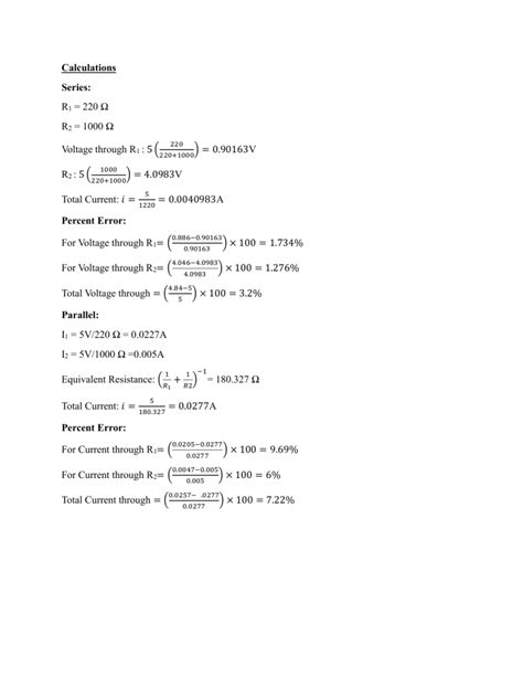 Series And Parallel Circuit Calculations With Error Analysis