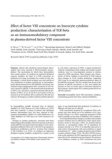 Pdf Effect Of Factor Viii Concentrate On Leucocyte Cytokine