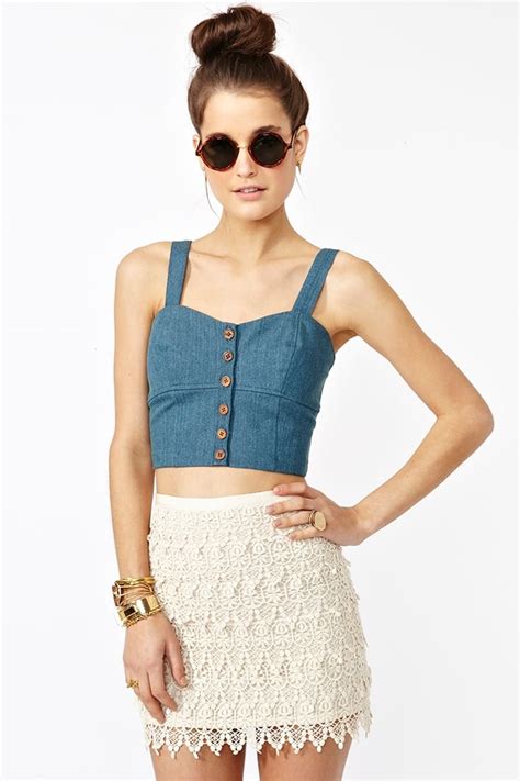 Lyst Nasty Gal Denim Bustier In Blue