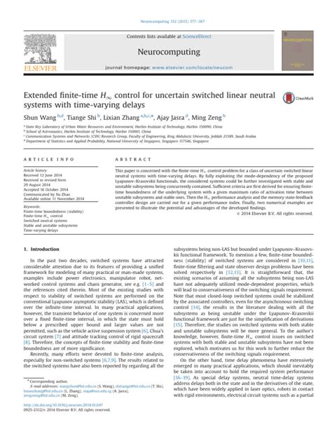 Extended Finite Time H1 Control For Uncertain Switched Linear Neutral Extended Finite Time H1 Control For Uncertain Switched Linear Neutral
