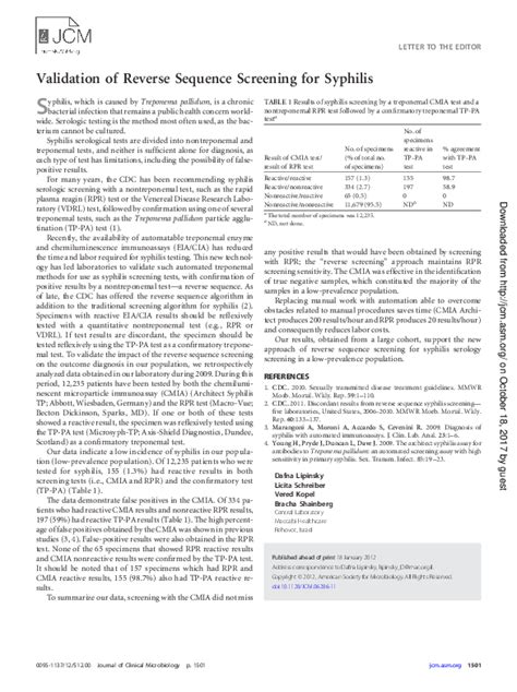 pdf validation of reverse sequence screening for syphilis