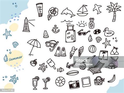 흑백 모노톤 선 그리기 삽화 필기 세련 된 잡지 패션 귀여운 여름 해변 휴가 0명에 대한 스톡 벡터 아트 및 기타 이미지 Istock