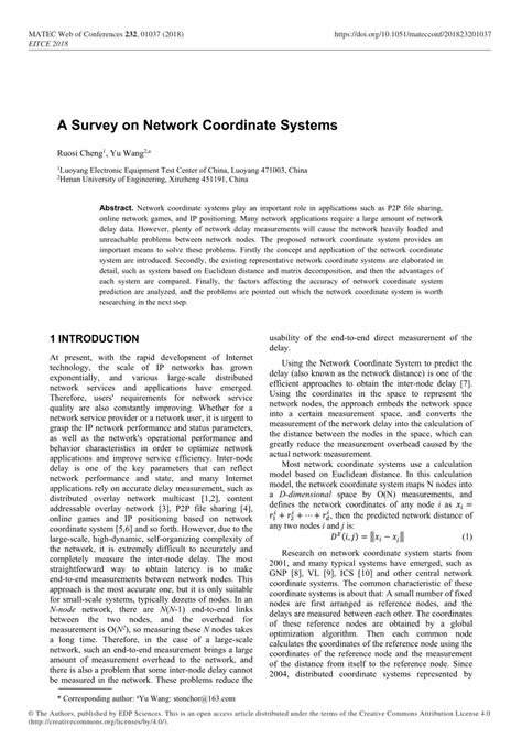 Pdf A Survey On Network Coordinate Systems
