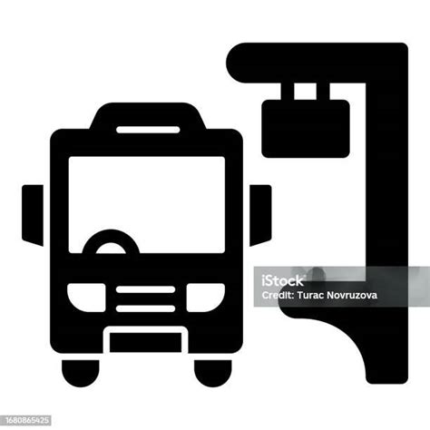 버스 정류장 솔리드 아이콘 대중 교통 개념 흰색 배경에 정지 표지판에 있는 버스의 실루엣 문자 모양 스타일의 모바일 개념 웹