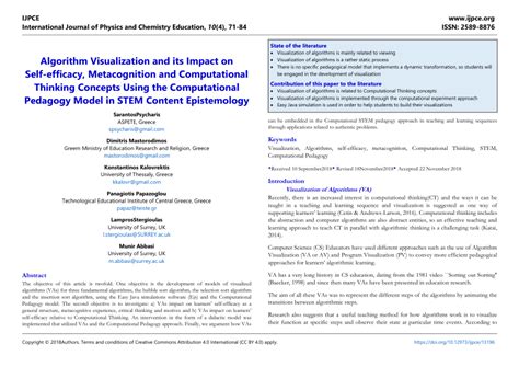 PDF Algorithm Visualization And Its Impact On Self Efficacy Metacognition And Computational