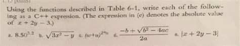 Solved Using The Functions Described In Table 6 1 Write