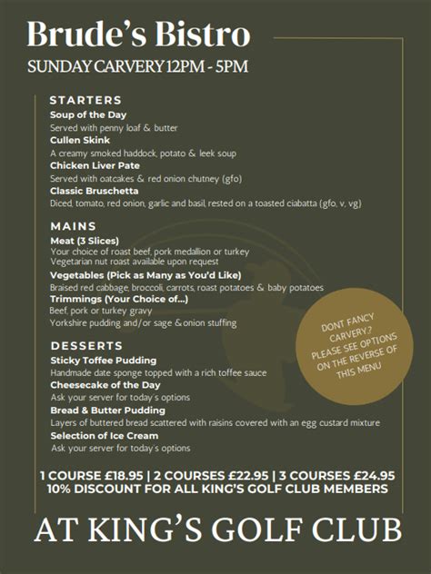 Sunday Carvery Menu Kings Golf Club