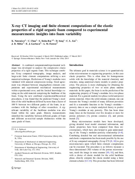 Pdf X Ray Ct Imaging And Finite Element Computations Of The Elastic
