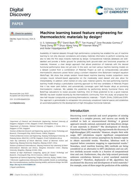 PDF Machine Learning Based Feature Engineering For Thermoelectric Materials By Design