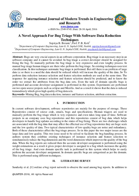 Pdf A Novel Approach For Bug Triage With Software Data Reduction