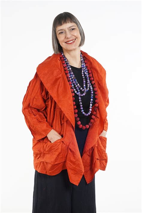 Dyed Cotton Silk Heavy Voile Wavy Tuck Cocoon Jacket Dh1063 Org