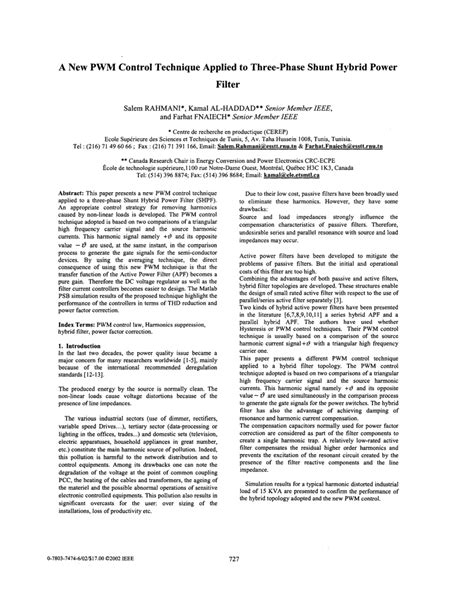 Pdf A New Pwm Control Technique Applied To Three Phase Shunt Hybrid Power Filter