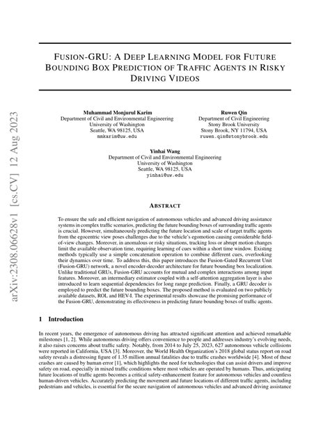 PDF Fusion GRU A Deep Learning Model For Future Bounding Box Prediction Of Traffic Agents In