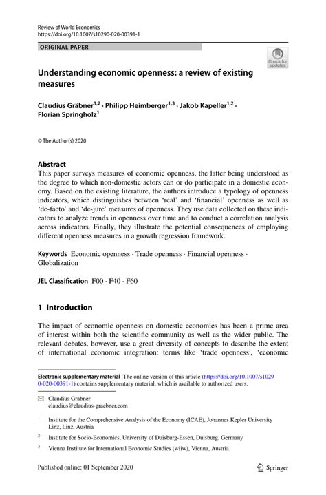 Pdf Measuring Economic Openness A Review Of Existing Measures And