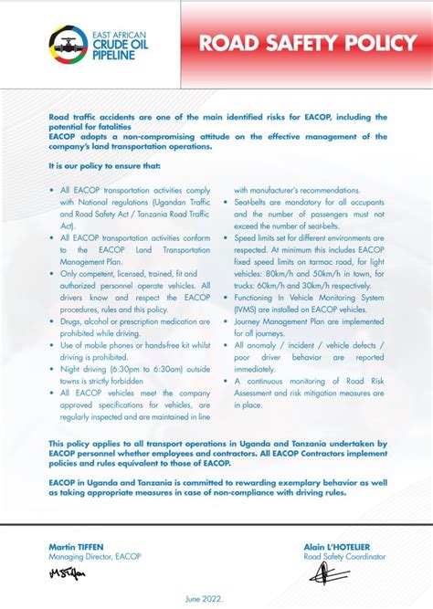 Road Safety Policy EACOP