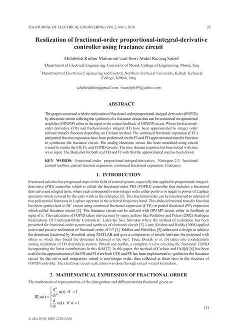 Pdf Realization Of Fractional Order Proportional Integral Derivative Controller Using