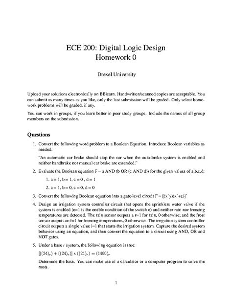 ECE HW Q S Digital Logic Design HW Problems ECE Digital Logic Design Homework