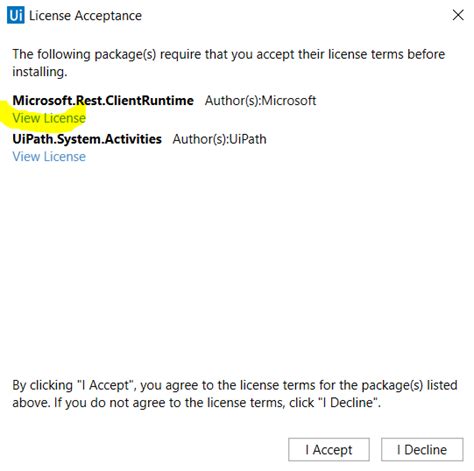 microsoft rest clientruntime license not viewable help uipath