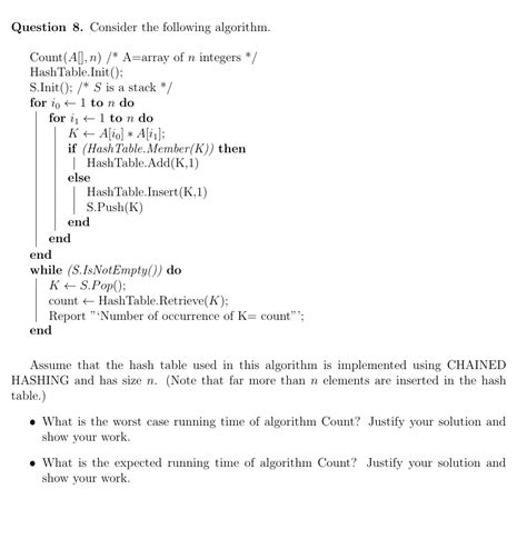 Solved Question 8 ﻿consider The Following Algorithmassume