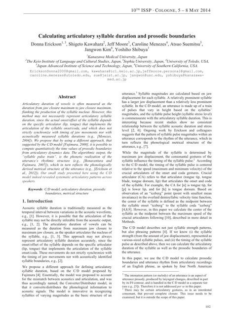 Pdf Calculating Articulatory Syllable Duration And Prosodic Boundaries