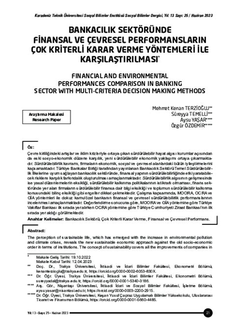 Pdf Financial And Environmental Performances Comparison In Banking Sector With Multi Criteria