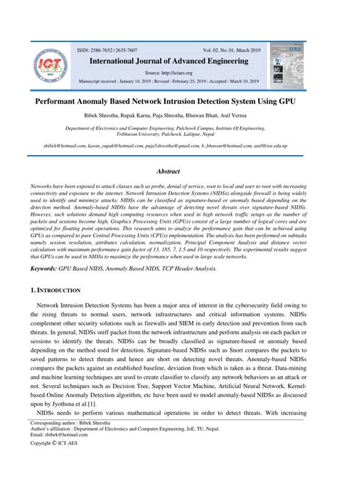 Pdf Performant Anomaly Based Network Intrusion Detection System Using Gpu
