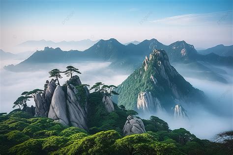 그 위에 나무와 구름이 있는 바위 산 경기도 계절 공해 배경 일러스트 및 사진 무료 다운로드 Pngtree