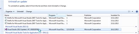 Uninstall Visual Studio 2013 Update 1 Rc Stack Overflow