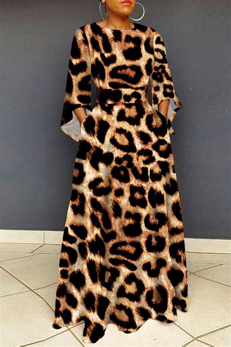 Wholesale Leopard Print Casual Print Printing O Neck Printed Dress