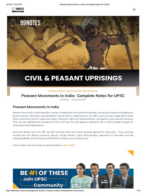 Peasant Movements In India Complete Notes For Upsc Pdf