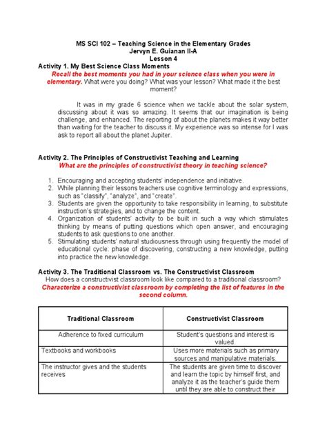 Constructivist Classroom Constructivist Classroom