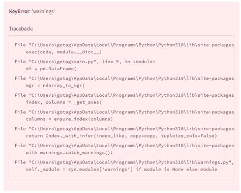 KeyError Warnings Using Streamlit Streamlit
