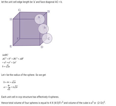 A Calculate The Packing Efficiency In A Unit Cell Of Cubic Close