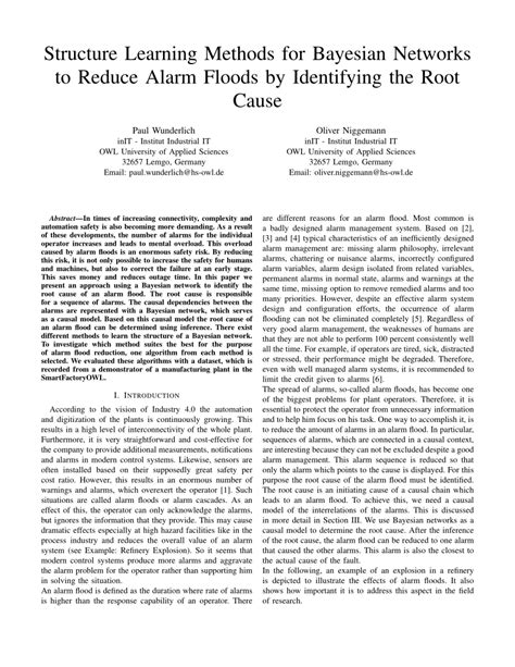 Pdf Structure Learning Methods For Bayesian Networks To Reduce Alarm Floods By Identifying The