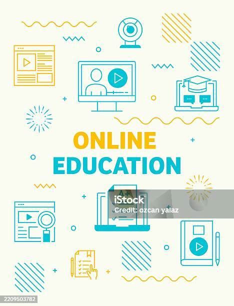 벡터 일러스트 레이 션 온라인 교육 개념 세트입니다 웹 페이지 배너 포스터 인쇄 등을 위한 디자인 벡터 일러스트레이션 개념에