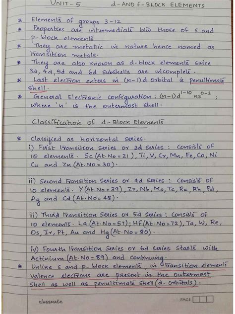 D Block Elements Pdf