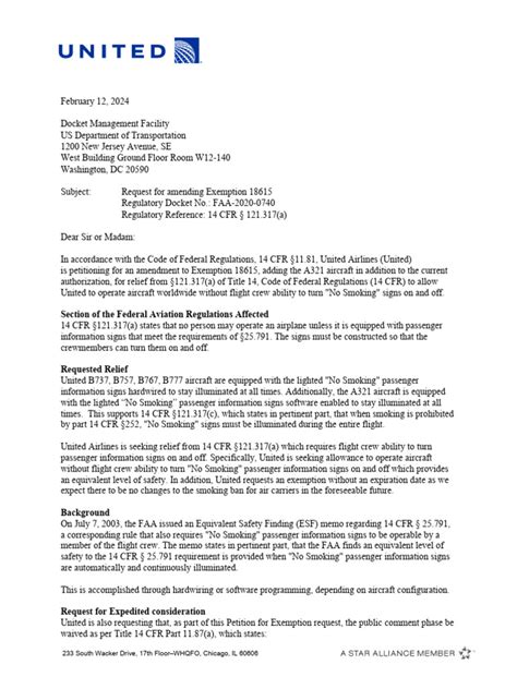 United Airlines Request For No Smoking Sign Exemption 2024 Pdf United Airlines Code Of
