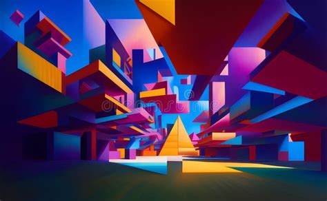 Abstract Background With Three Dimensional Wave Pattern In Yellow And Blue Generative Ai Stock