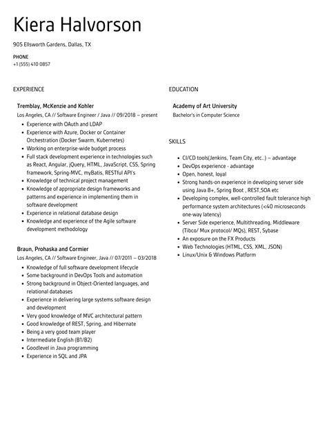 Software Engineer Java Resume Samples Velvet Jobs