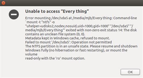 Linux Error Mounting For Ntfs Partition In Ubuntu In Terminal Stack Overflow